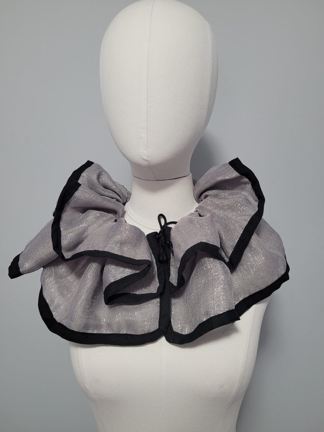 Grey Sparkle and Black Jester Clown Ruff, Neck Ruff Choker, Harlequin ...