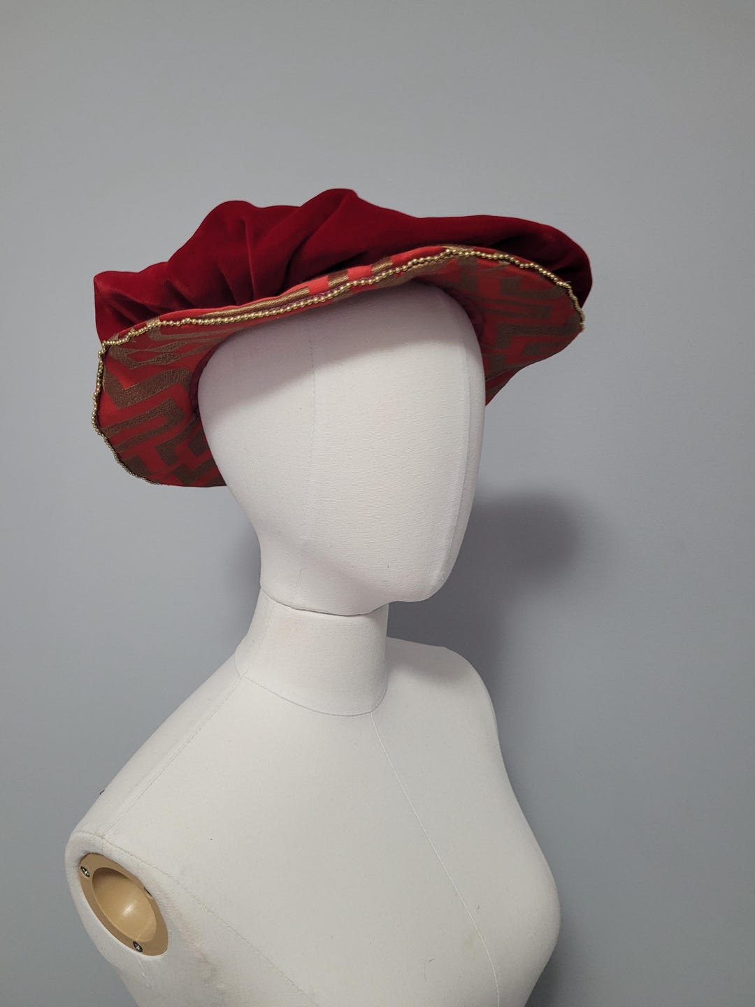 Red Velvet With Gold Tudor Elizabethan Hat, Floppy Hat, Renaissance ...
