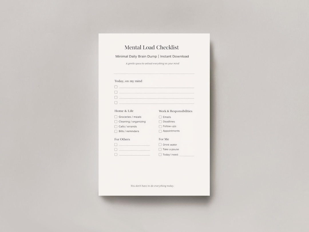 Mental Load Checklist Printable | Minimal Daily Planner PDF | Overwhelm ...