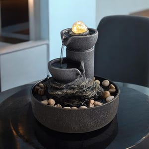 Elegant 2-tier Tabletop Water Fountain With LED Light & Glass Rolling ...