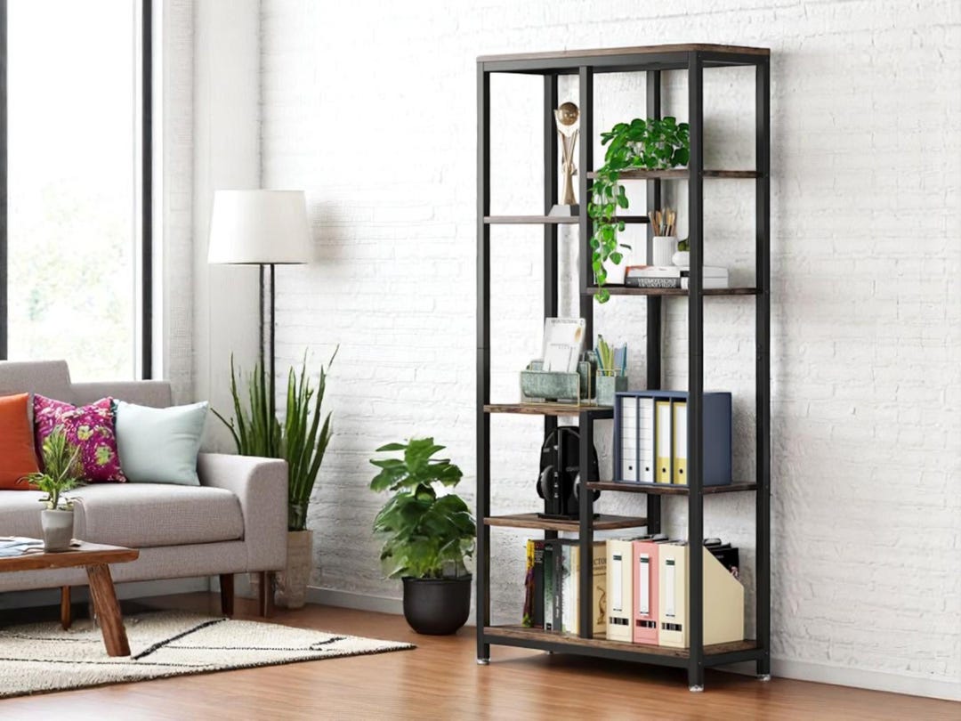 6-tier Industrial Bookshelf – 8 Shelf Tall Bookcase for Storage and ...
