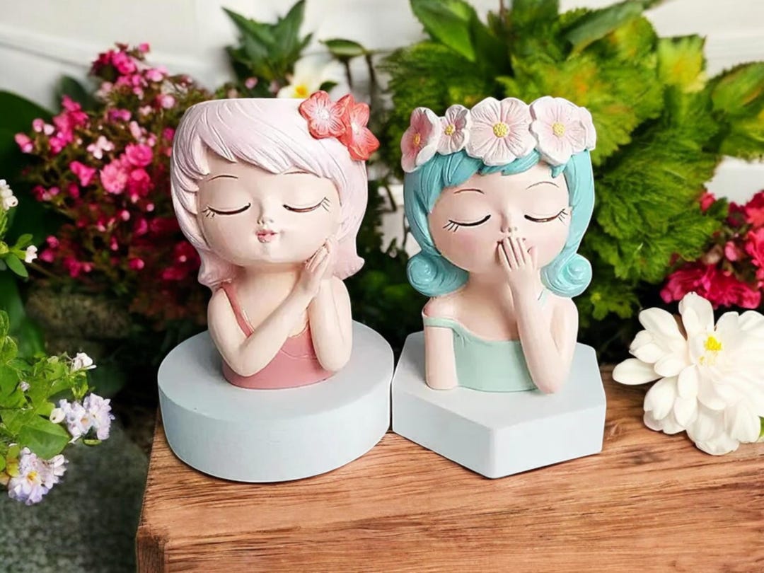 3D Fairy Girls Flower Pot - Resin Fairy Head Planter for Succulent ...