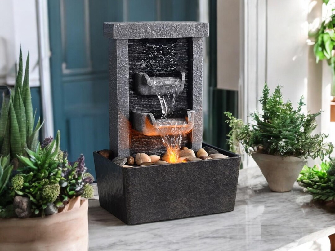 Modern Indoor Waterfall Fountain – Relaxing Tabletop Décor With LED ...