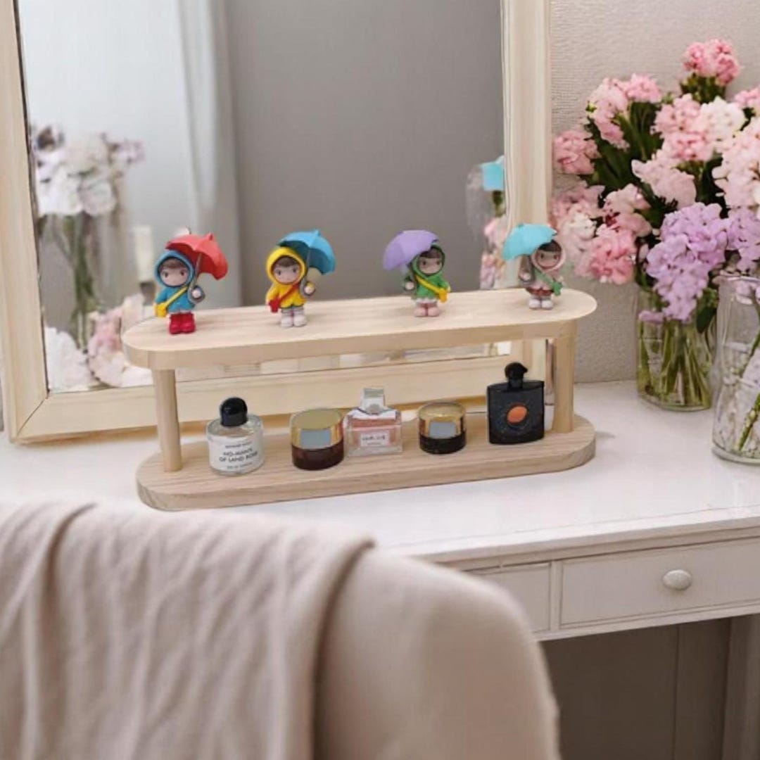 2-tier Wooden Desk Shelf – Perfume & Makeup Organizer for Vanity or ...