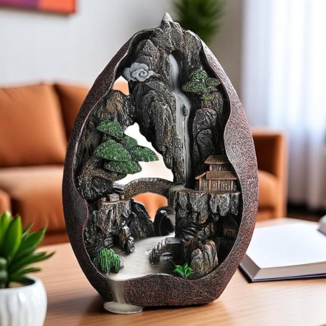 BIG 30cm Smoke Waterfall Resin Backflow Incense Burner – Mountain River ...