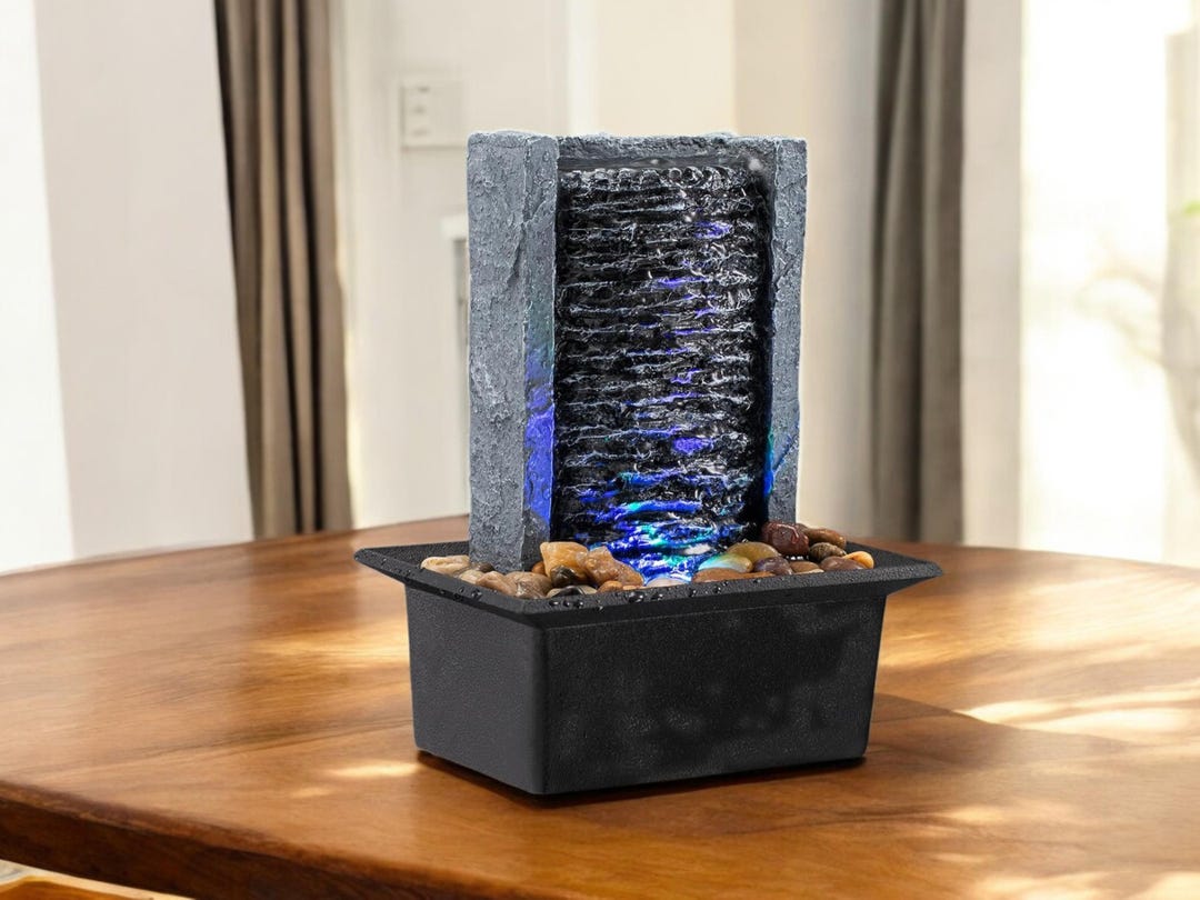 Modern Tabletop Waterfall Fountain With LED Lights – Indoor Relaxation ...