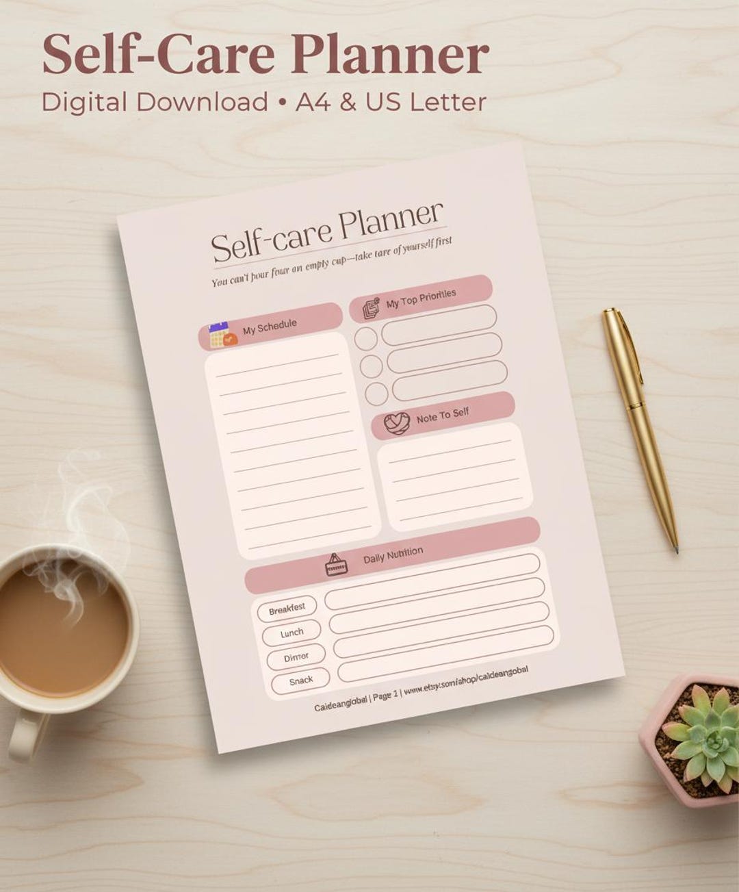 Self-care Daily Planner Printable – Mental Health, Wellness Journal ...