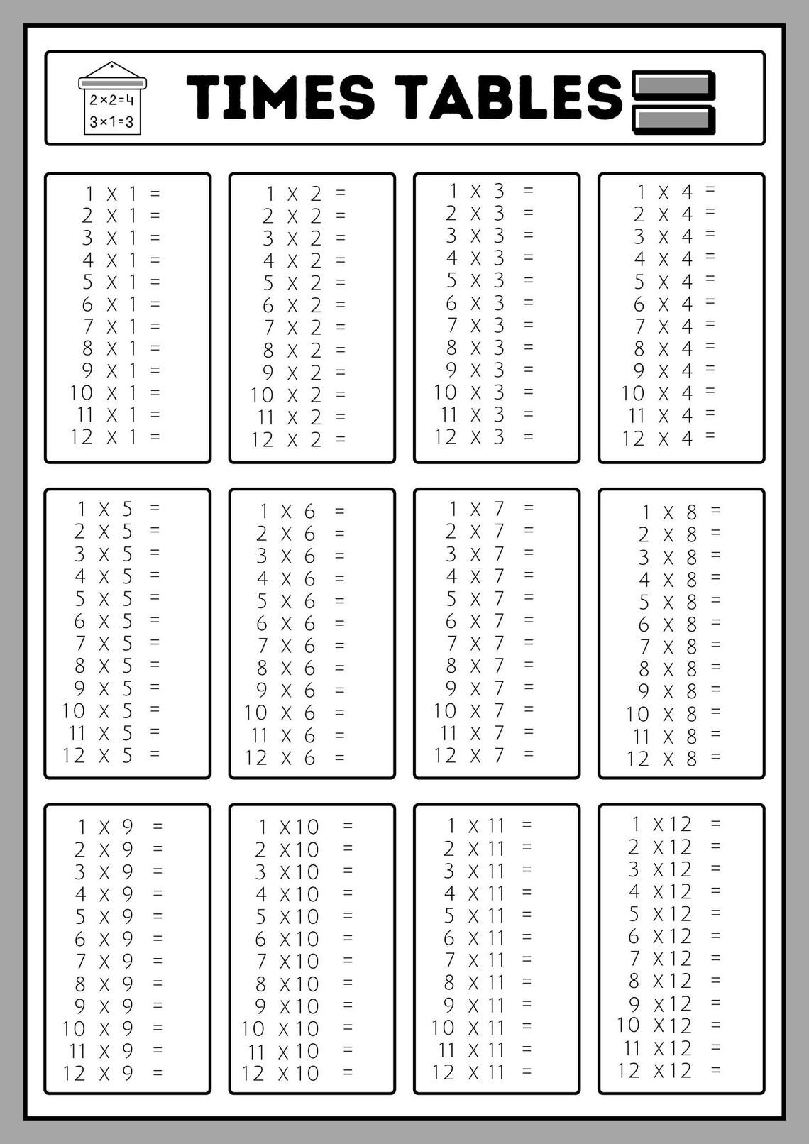 Times Tables Worksheets Pack | Multiplication Practice Sheets 1-12 ...