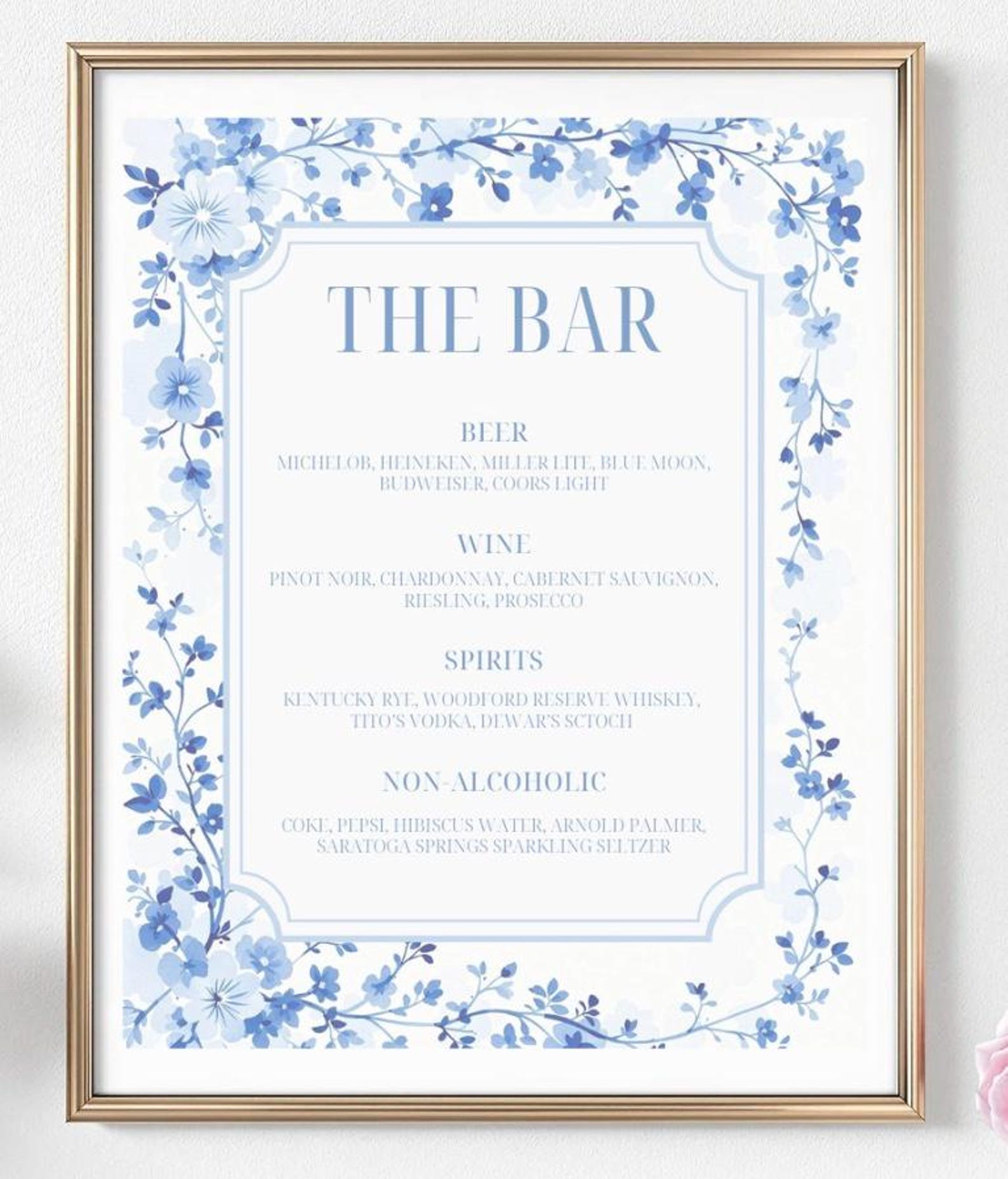 Vintage Dusty Blue Cocktail Menu - Classic Editable Template (wedding ...