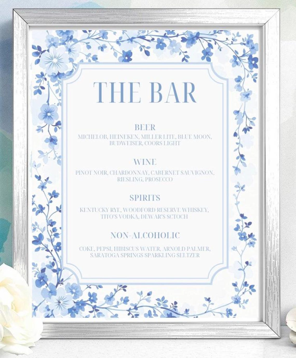 Vintage Dusty Blue Cocktail Menu - Classic Editable Template (wedding ...