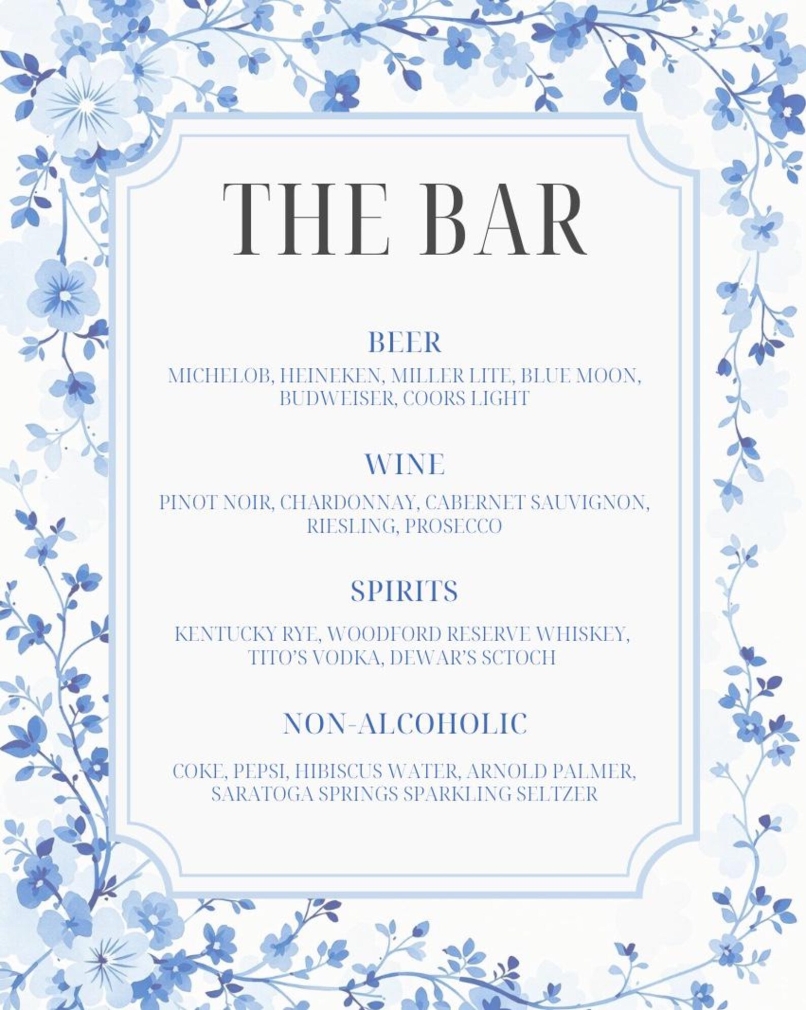 Vintage Dusty Blue Cocktail Menu - Classic Editable Template (wedding ...