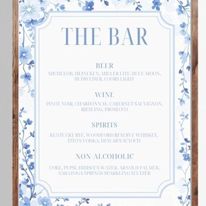Vintage Dusty Blue Cocktail Menu - Classic Editable Template (wedding ...