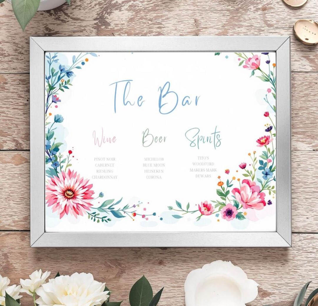 Bright Floral Cocktail Menu Printable - (printing Available by Request ...