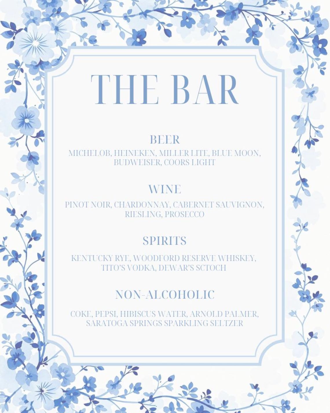 Vintage Dusty Blue Cocktail Menu - Classic Editable Template (wedding ...
