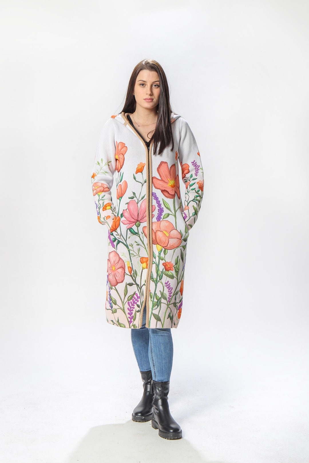 Poppies Cardigan Sweater | Woman Coat | Woman Sweater | Cotton ...