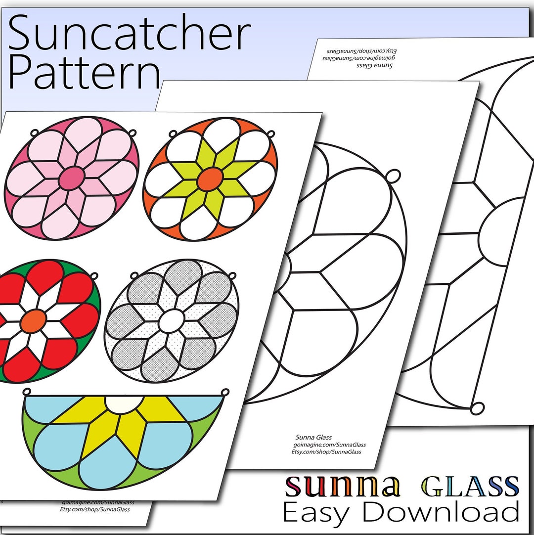 Flower Pattern Suncatcher Pattern, Downloadable PDF Stained Glass ...