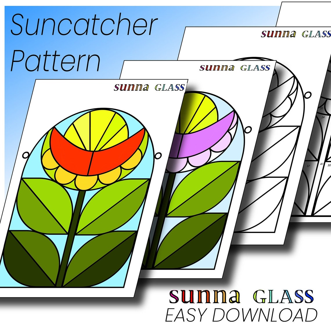 Folk Flower Suncatcher Pattern, Downloadable PDF Stained Glass Flower ...