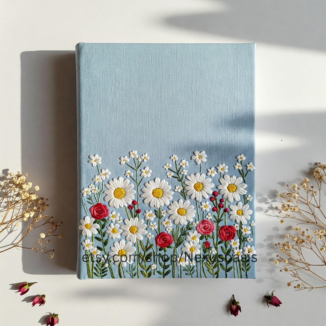Handmade Embroidered Notebook Cover – Sweet Flowers Design, Journal ...