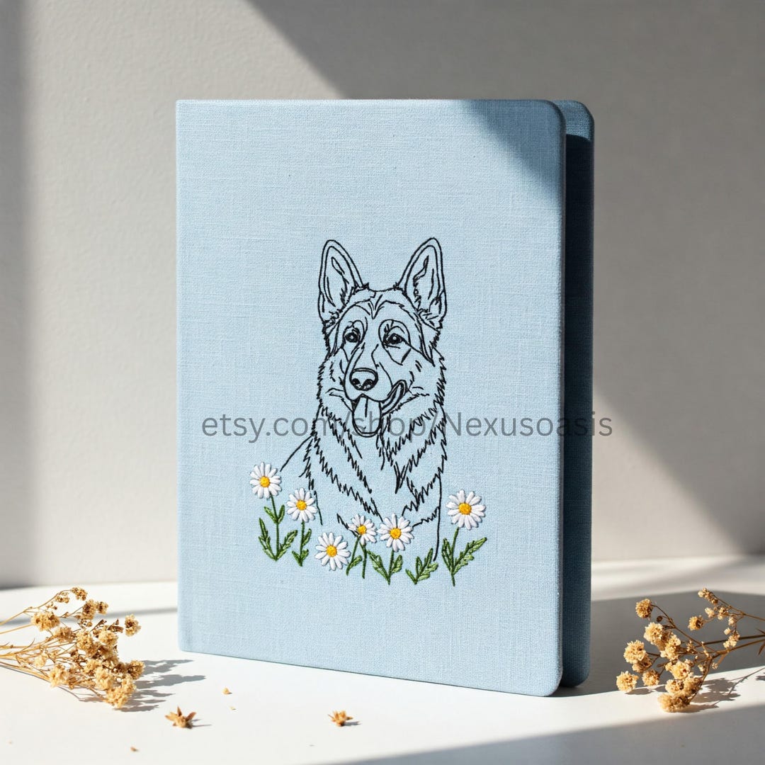 Custom Embroidered Dog Portrait Line Art Notebook Cover – Personalized ...
