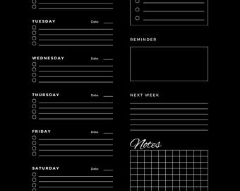 Weekly Digital Planner PDF - Dark Mode - Sunday Start - Compatible With ...