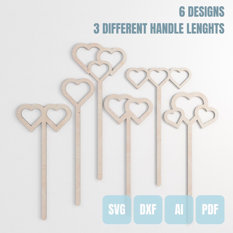Laser Cut Heart Shape Valentines Heart SVG Wood Cake Topper on A Stick ...