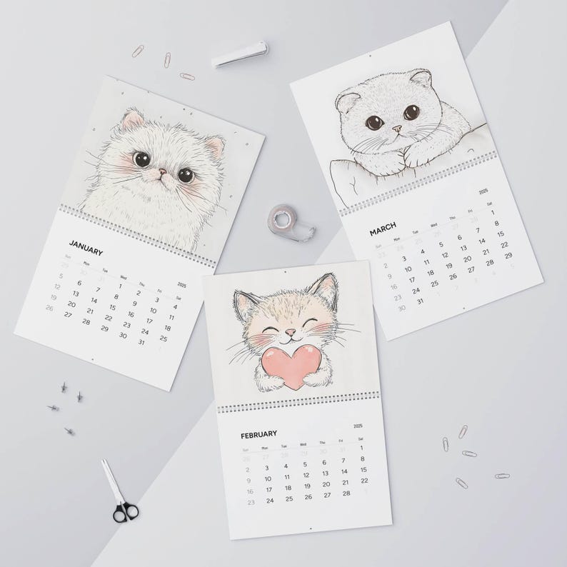Cat Wall Calendar 2025, Cute Kitten Calendar for Cat Ladies Lovers ...