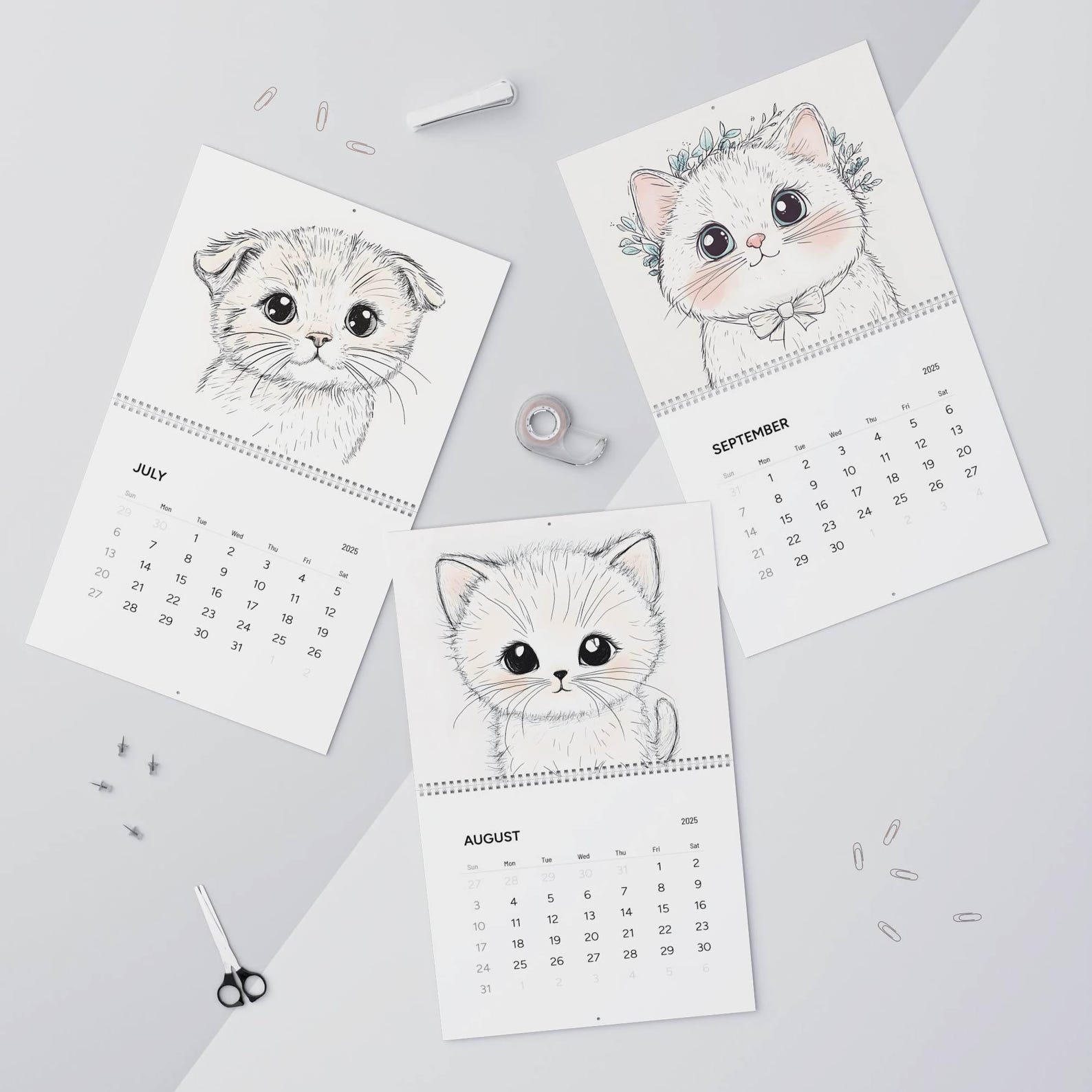 Cat Wall Calendar 2025, Cute Kitten Calendar for Cat Ladies Lovers ...