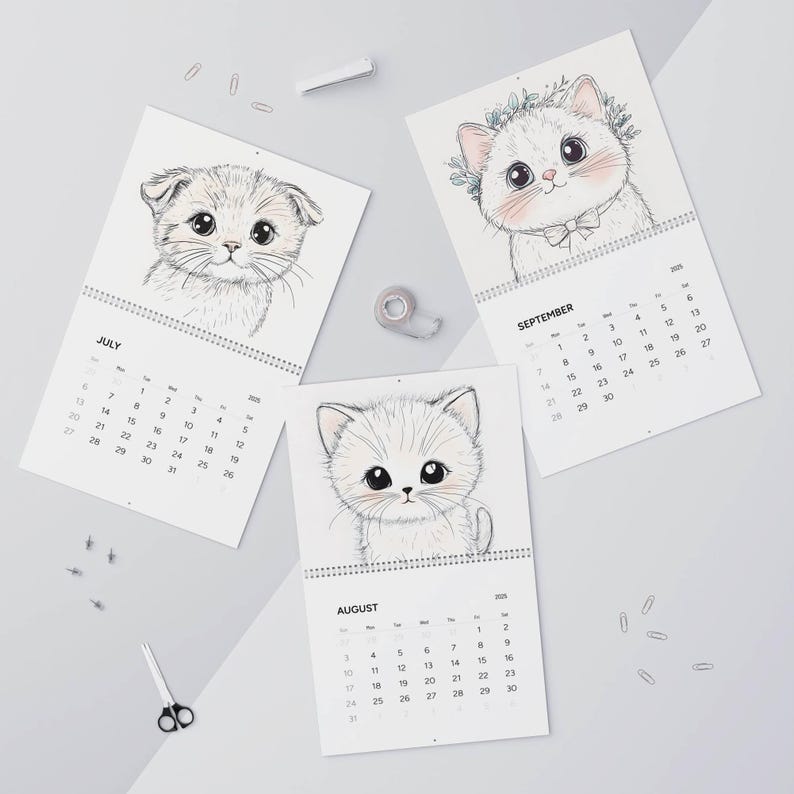 Cat Wall Calendar 2025, Cute Kitten Calendar for Cat Ladies Lovers ...