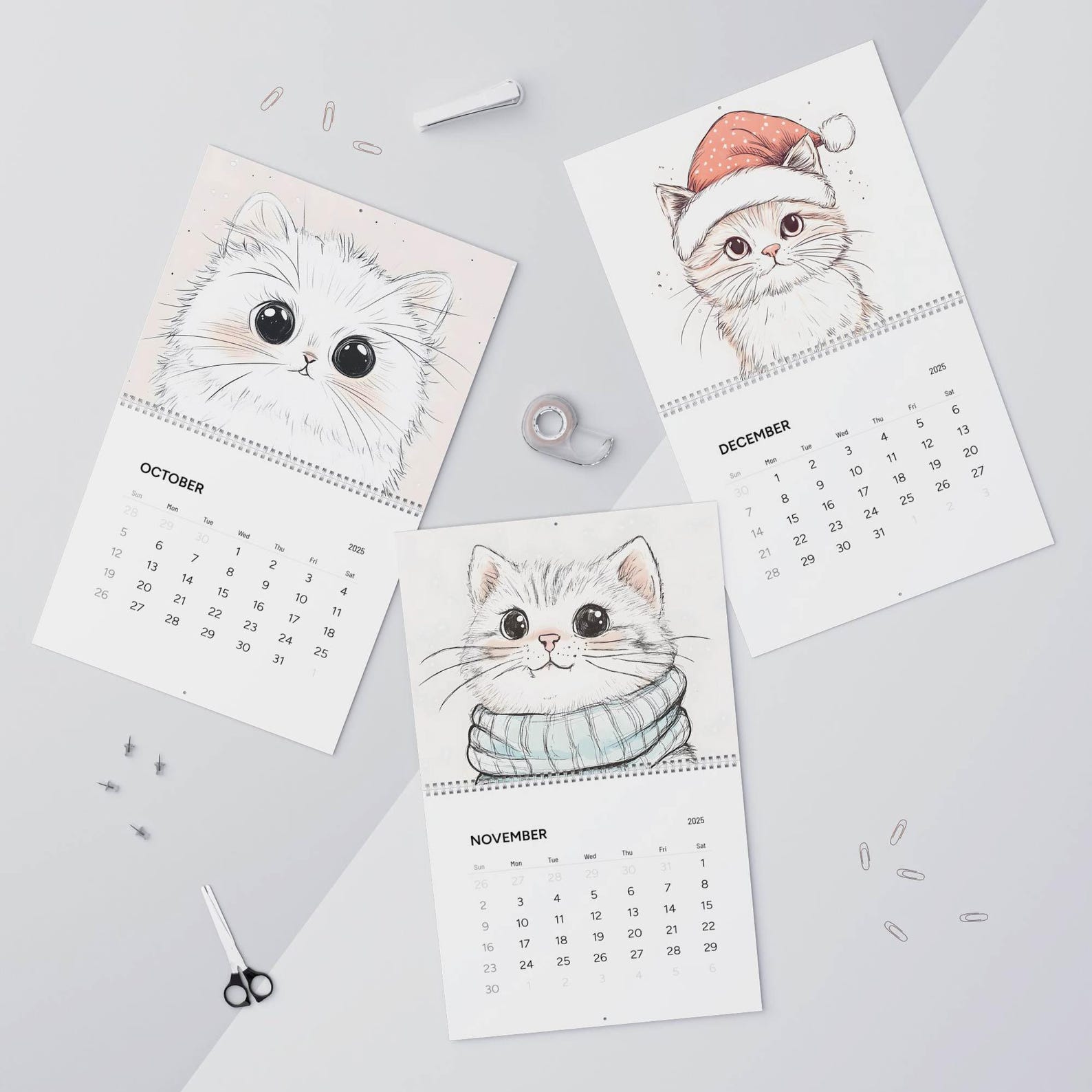 Cat Wall Calendar 2025, Cute Kitten Calendar for Cat Ladies Lovers ...