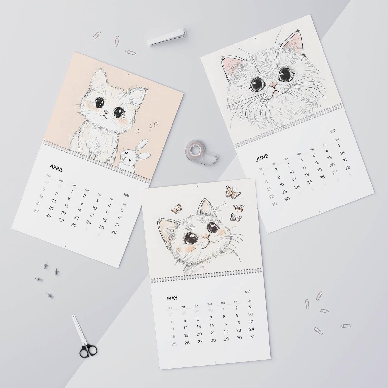 Cat Wall Calendar 2025, Cute Kitten Calendar for Cat Ladies Lovers ...