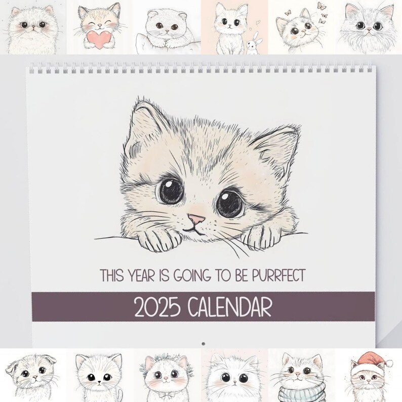 Cat Wall Calendar 2025, Cute Kitten Calendar for Cat Ladies Lovers ...