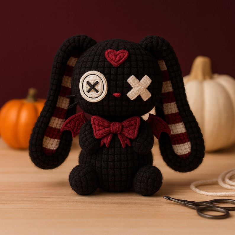 Creepy Cute Gothic Bunny Crochet Doll Amigurumi Plush Handmade Black ...