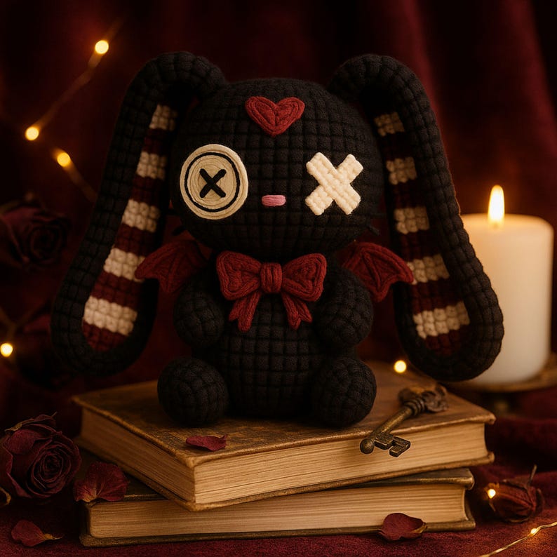 Creepy Cute Gothic Bunny Crochet Doll Amigurumi Plush Handmade Black ...