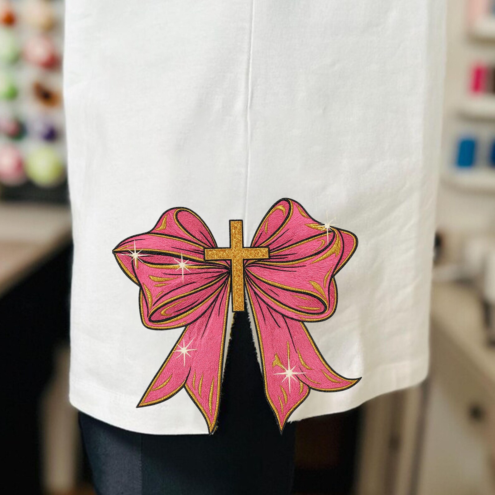 Christian Cross Bow Embroidery File Faith Pink Ribbon Embroidery Design ...