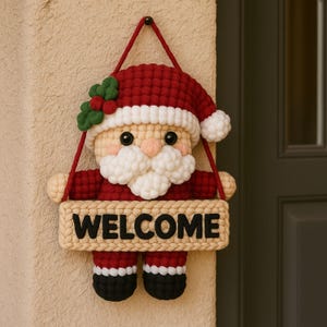 Crochet Santa Welcome Door Hanger Amigurumi Plush — Handmade Christmas ...