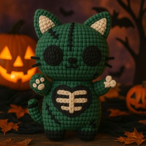 Crochet Zombie Cat Amigurumi Skeleton Kitty Halloween Plush Cute Kawaii ...