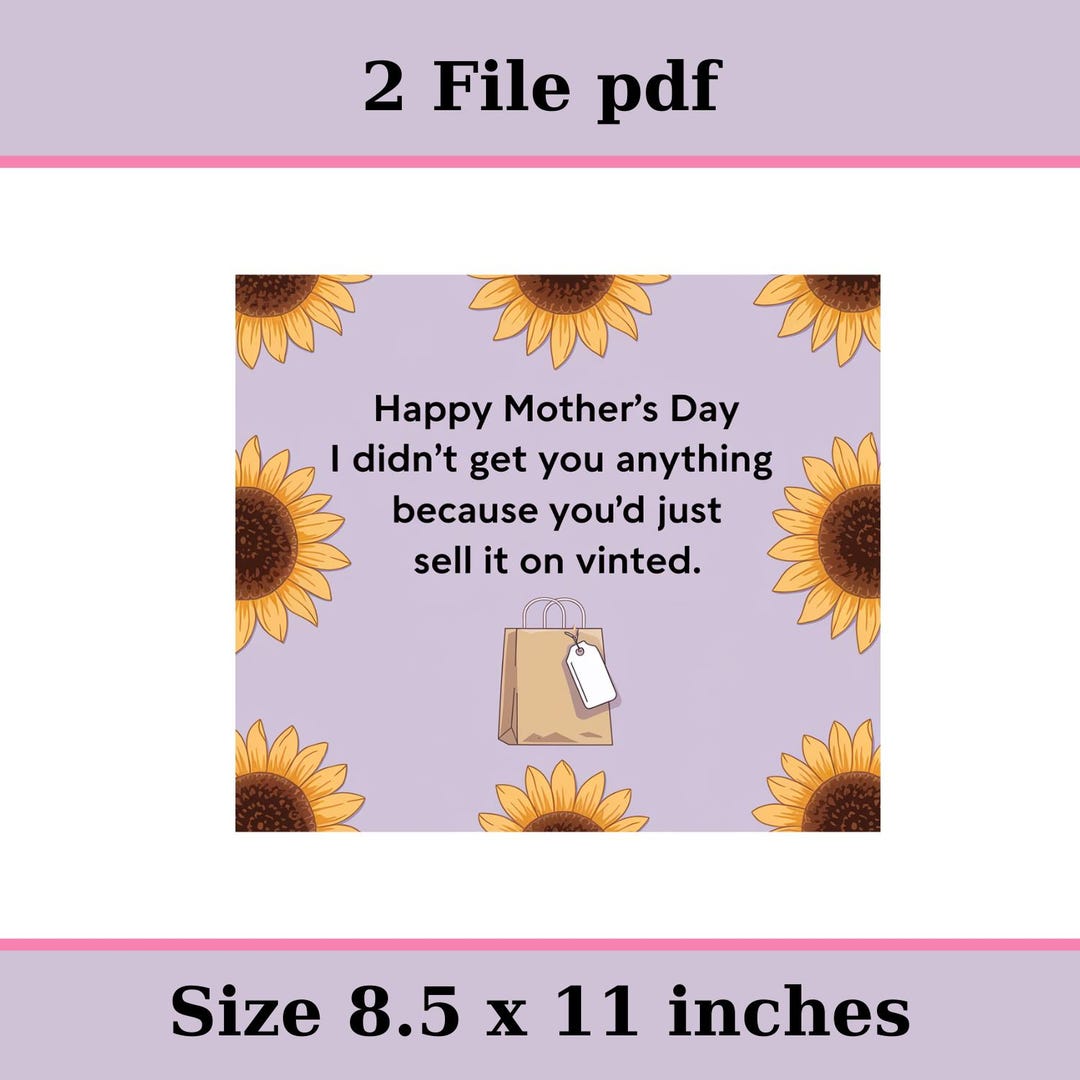 Funny Mothers Day Printable Card Sunflower Background Humorous Digital ...
