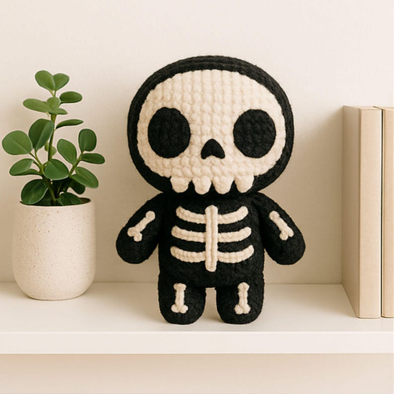 Crochet Skeleton Amigurumi Kawaii Plush Handmade Halloween Toy Soft Yarn Stuffed Doll Spooky ...