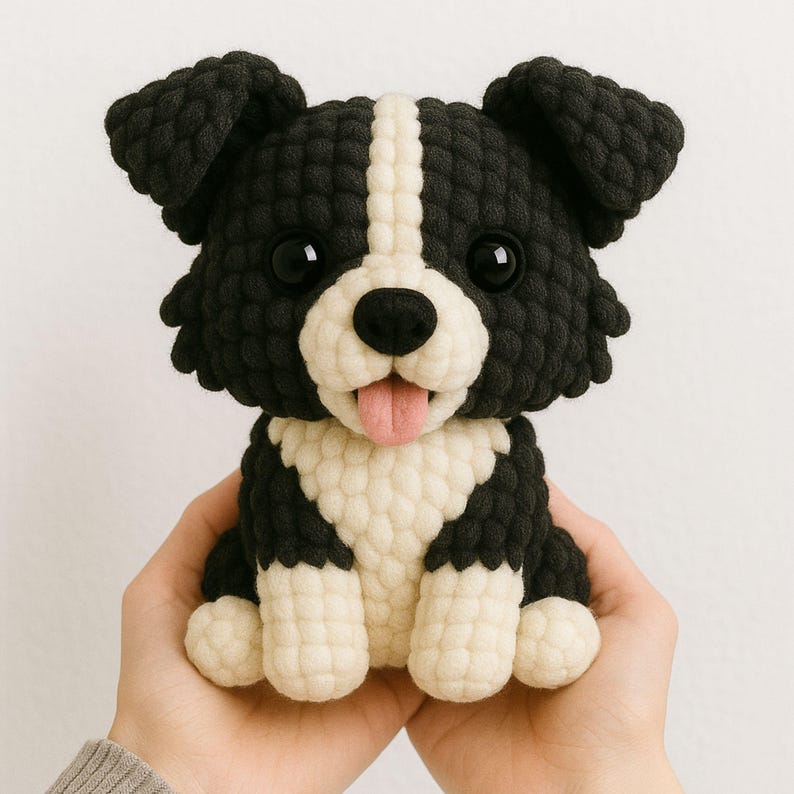 Crochet Border Collie Plush – Amigurumi Black White Puppy Dog, Handmade ...