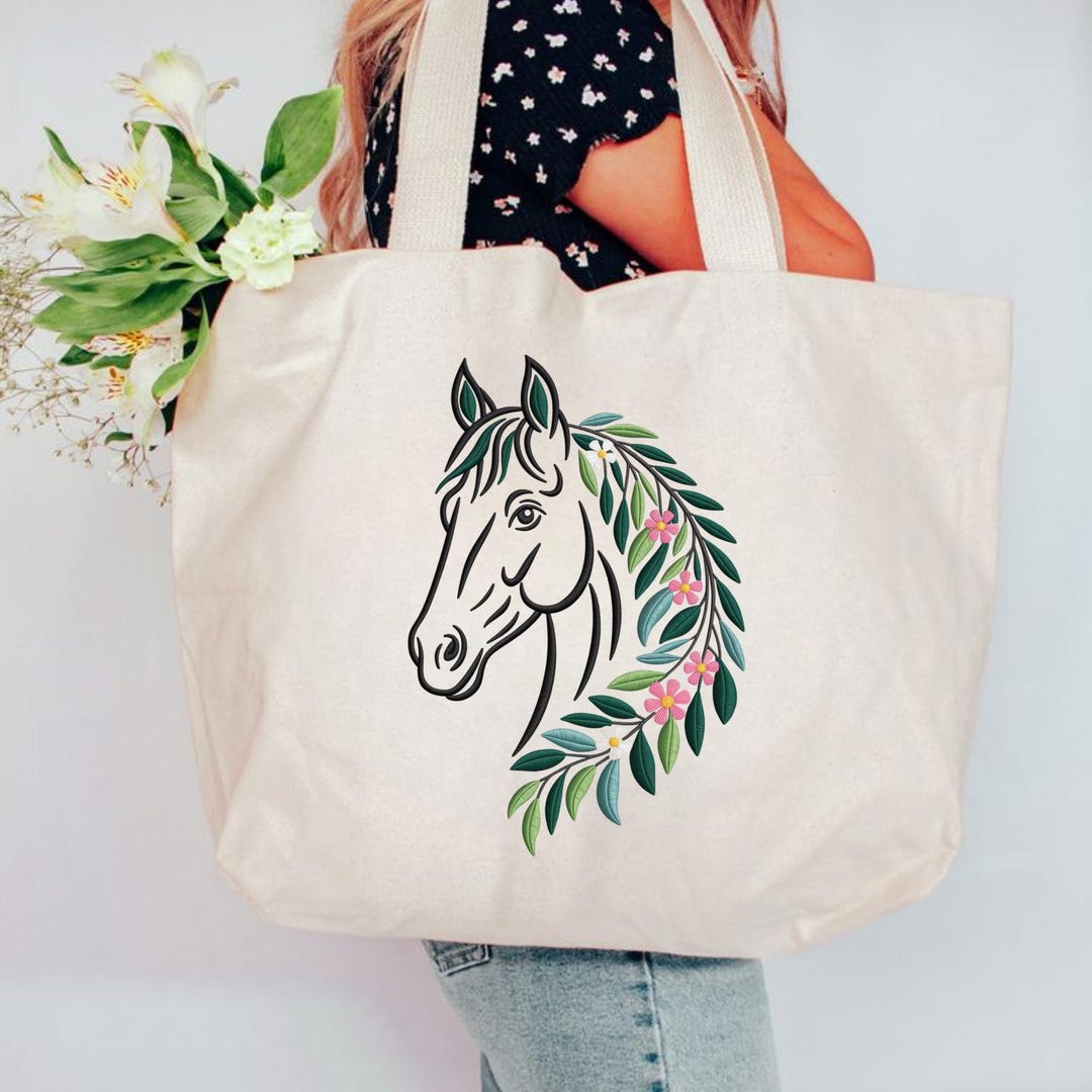 Floral Horse Embroidery File Animal Stitch Design for Mare Foal Machine ...