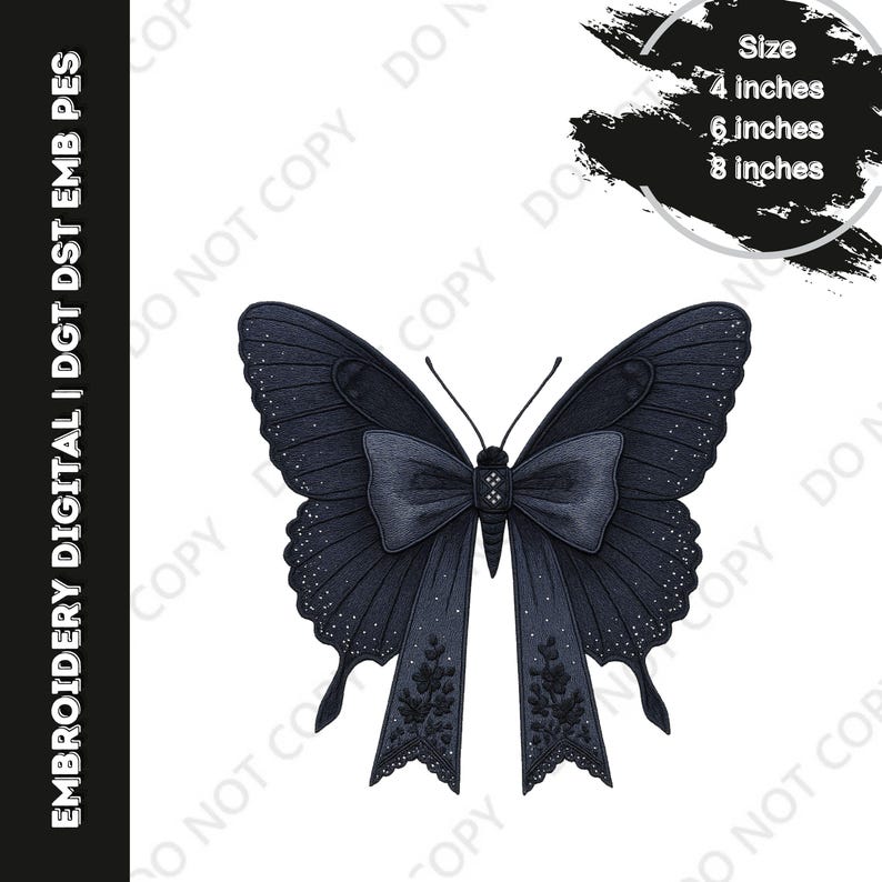 Gothic Black Butterfly Bow Embroidery File Elegant Lace Ribbon Machine ...