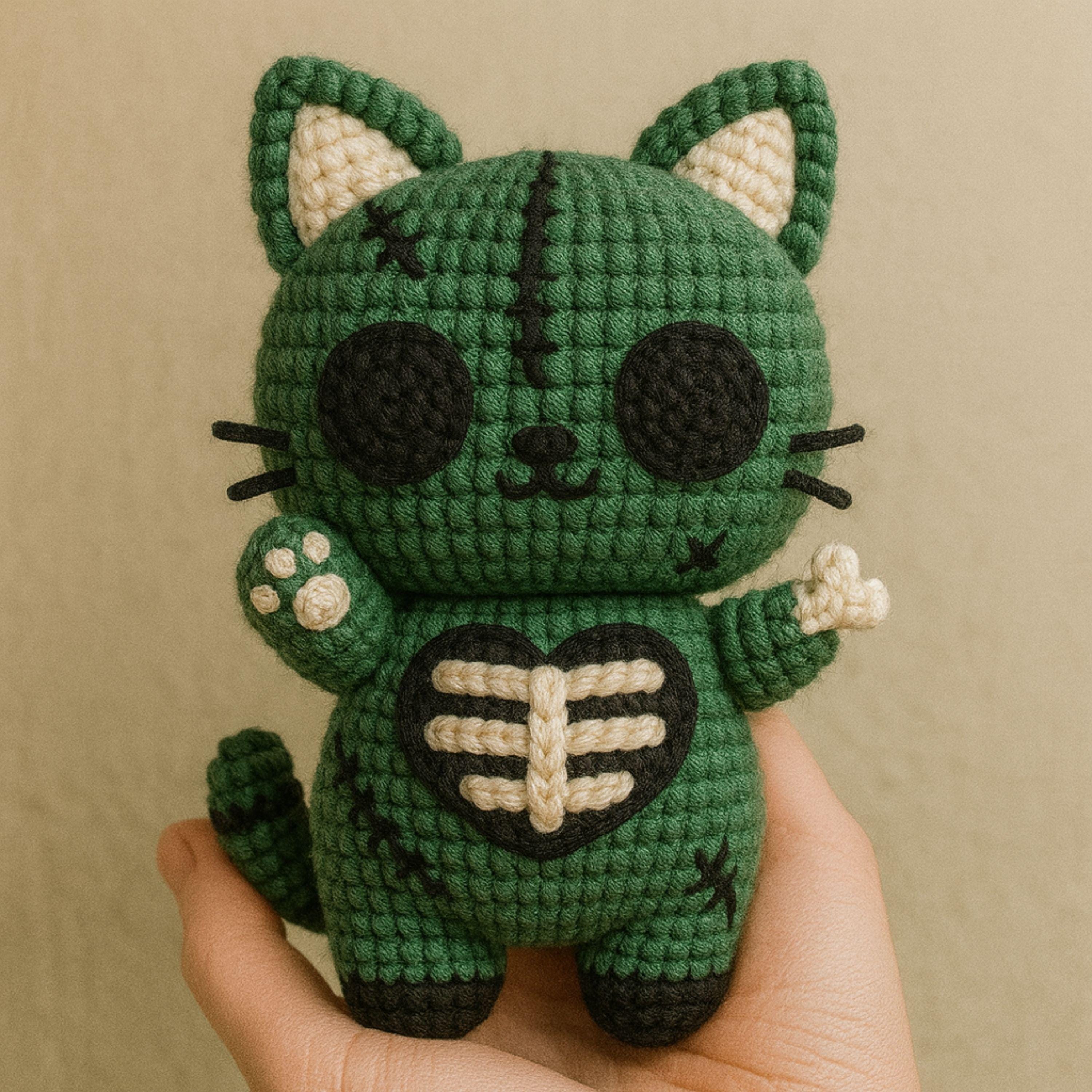Crochet Zombie Cat Amigurumi Skeleton Kitty Halloween Plush Cute Kawaii ...