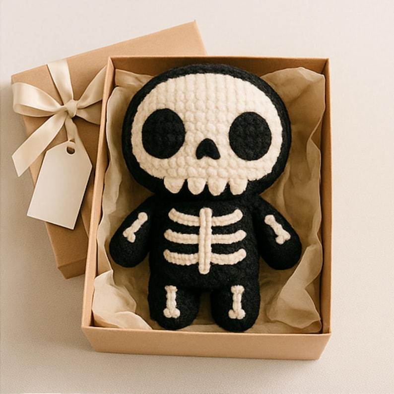 Crochet Skeleton Amigurumi Kawaii Plush Handmade Halloween Toy Soft Yarn Stuffed Doll Spooky ...