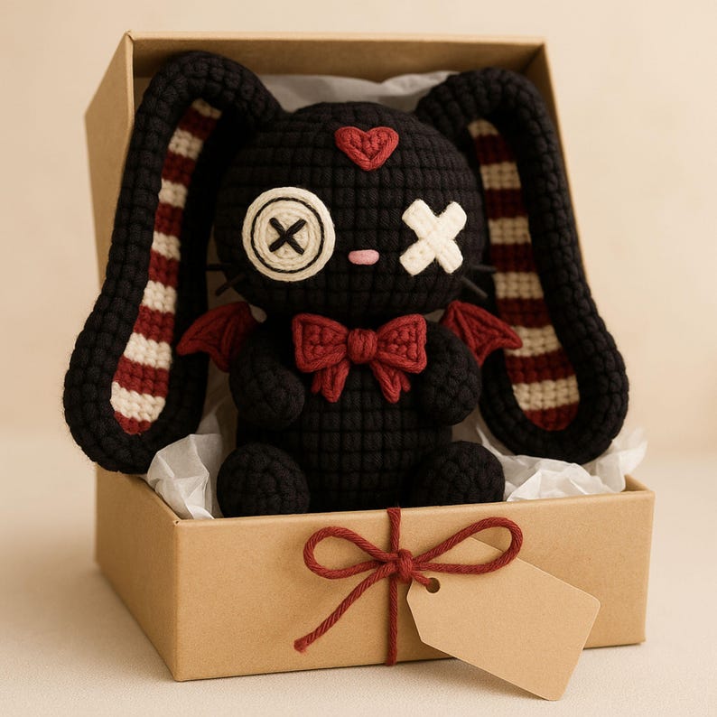 Creepy Cute Gothic Bunny Crochet Doll Amigurumi Plush Handmade Black ...