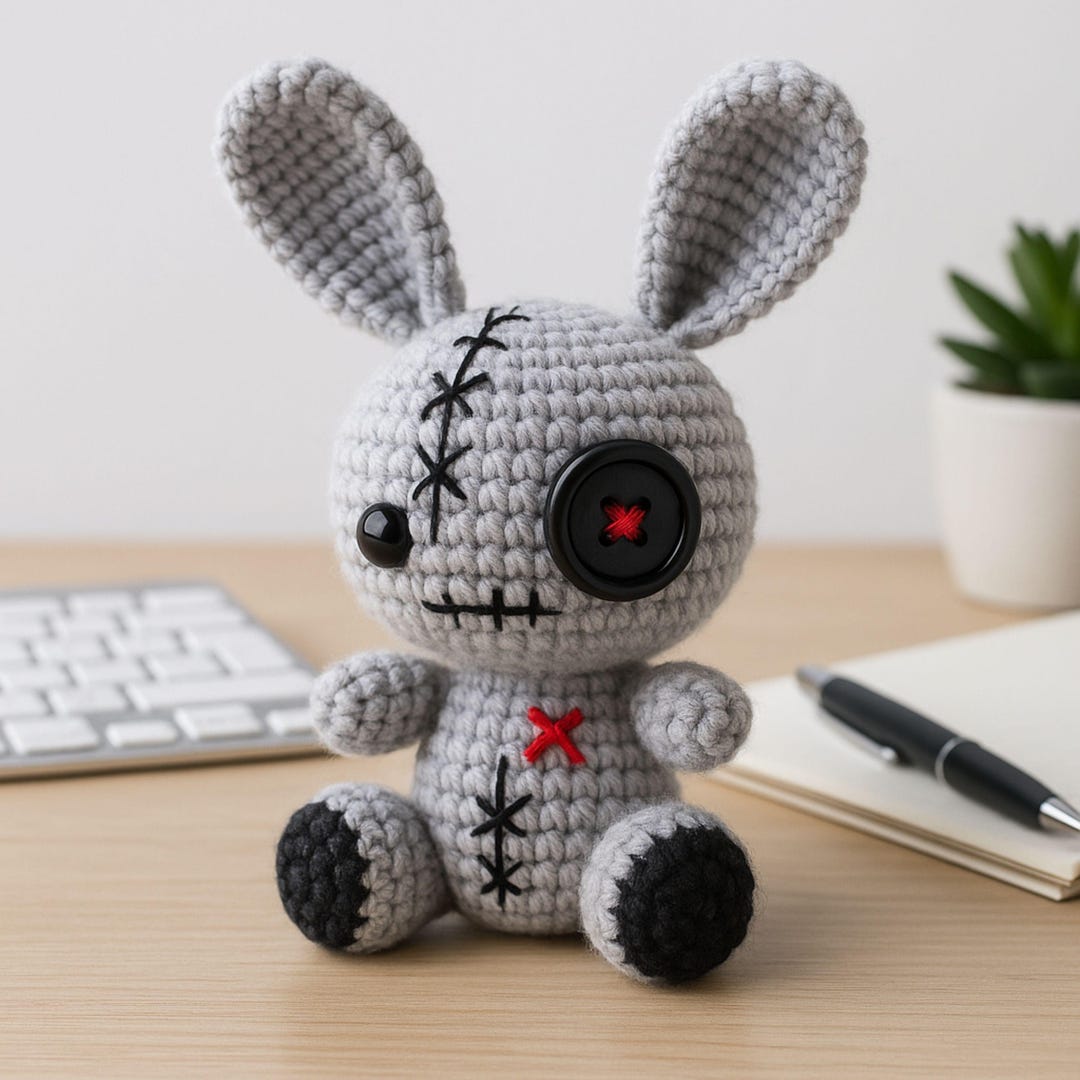 Creepy Cute Bunny Crochet Doll Handmade Amigurumi Gothic Plush Button ...