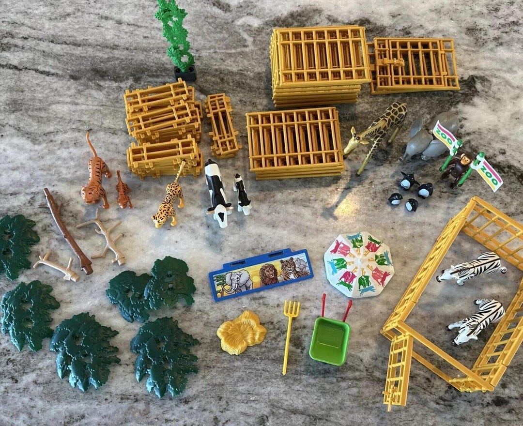 Huge Lot Playmobil Zoo Animals Lions Monkey Zebra Elephant Cage ...