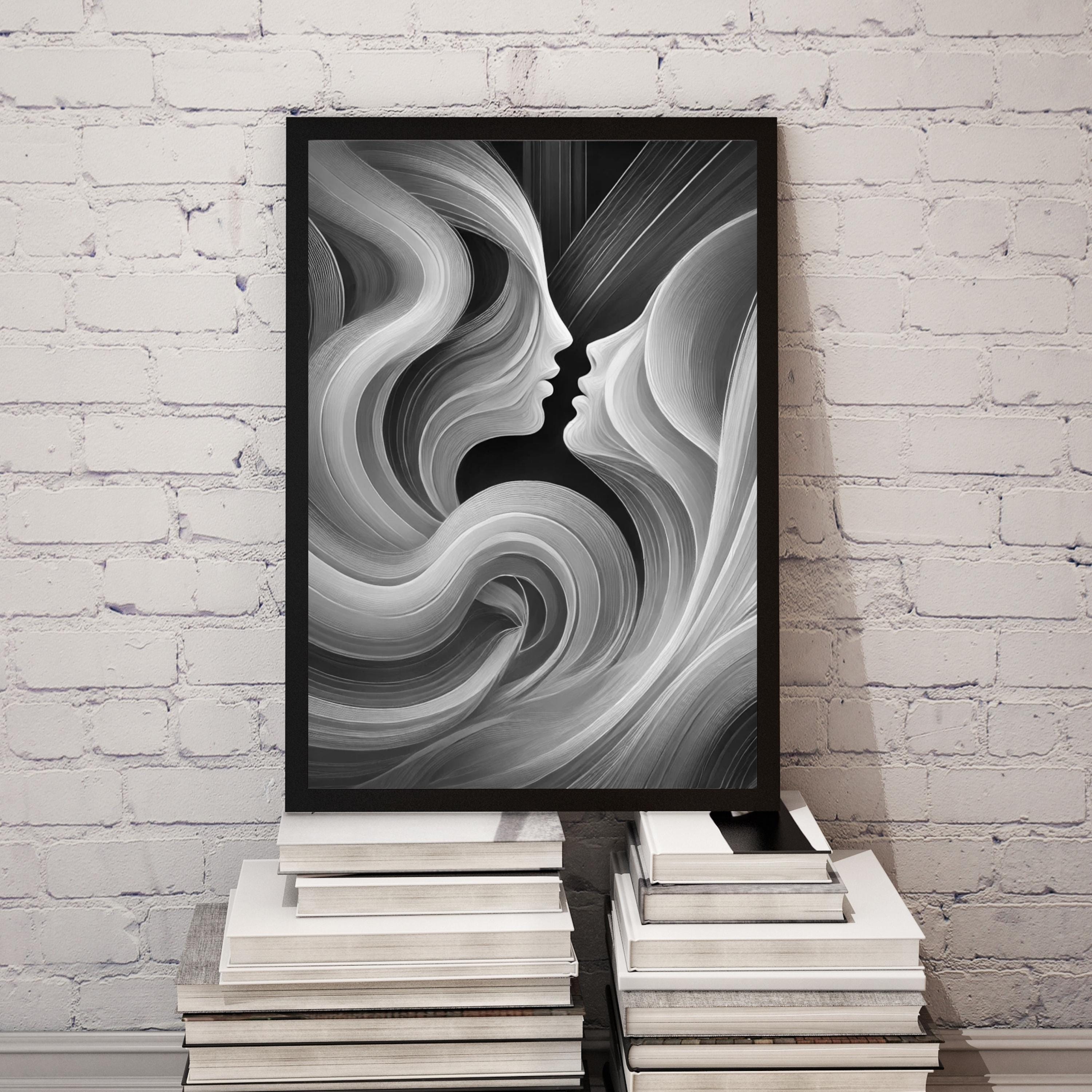 Digital Print Wall Art Abstract Art Kissing Art Lips Art Living Room ...