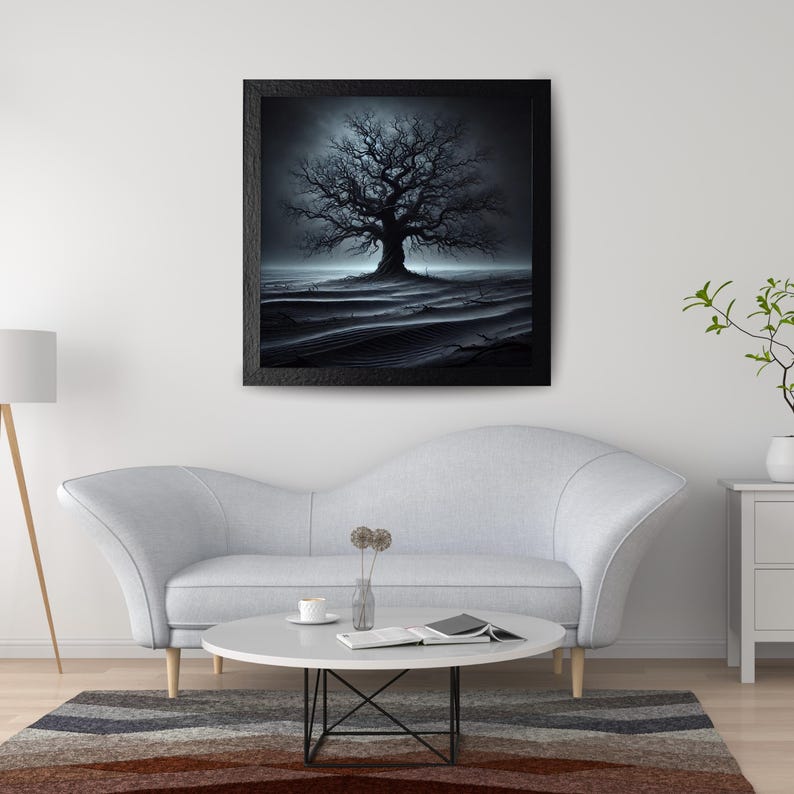 Abstract Barren Tree Landscape Art Print: Moody Living Room Decor ...