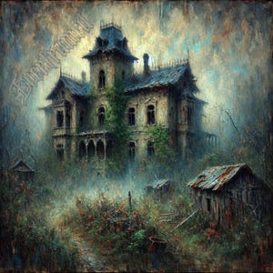 Digital Print Wall Art Overgrown Mansion Deserted Mansion Living Room ...