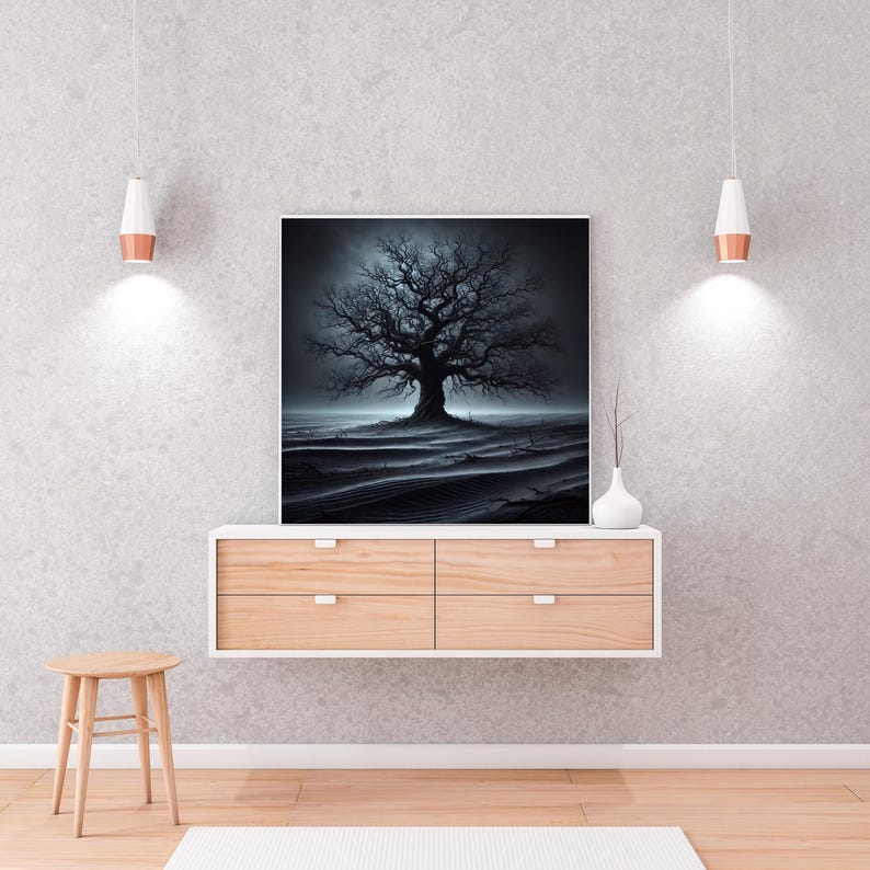Abstract Barren Tree Landscape Art Print: Moody Living Room Decor ...